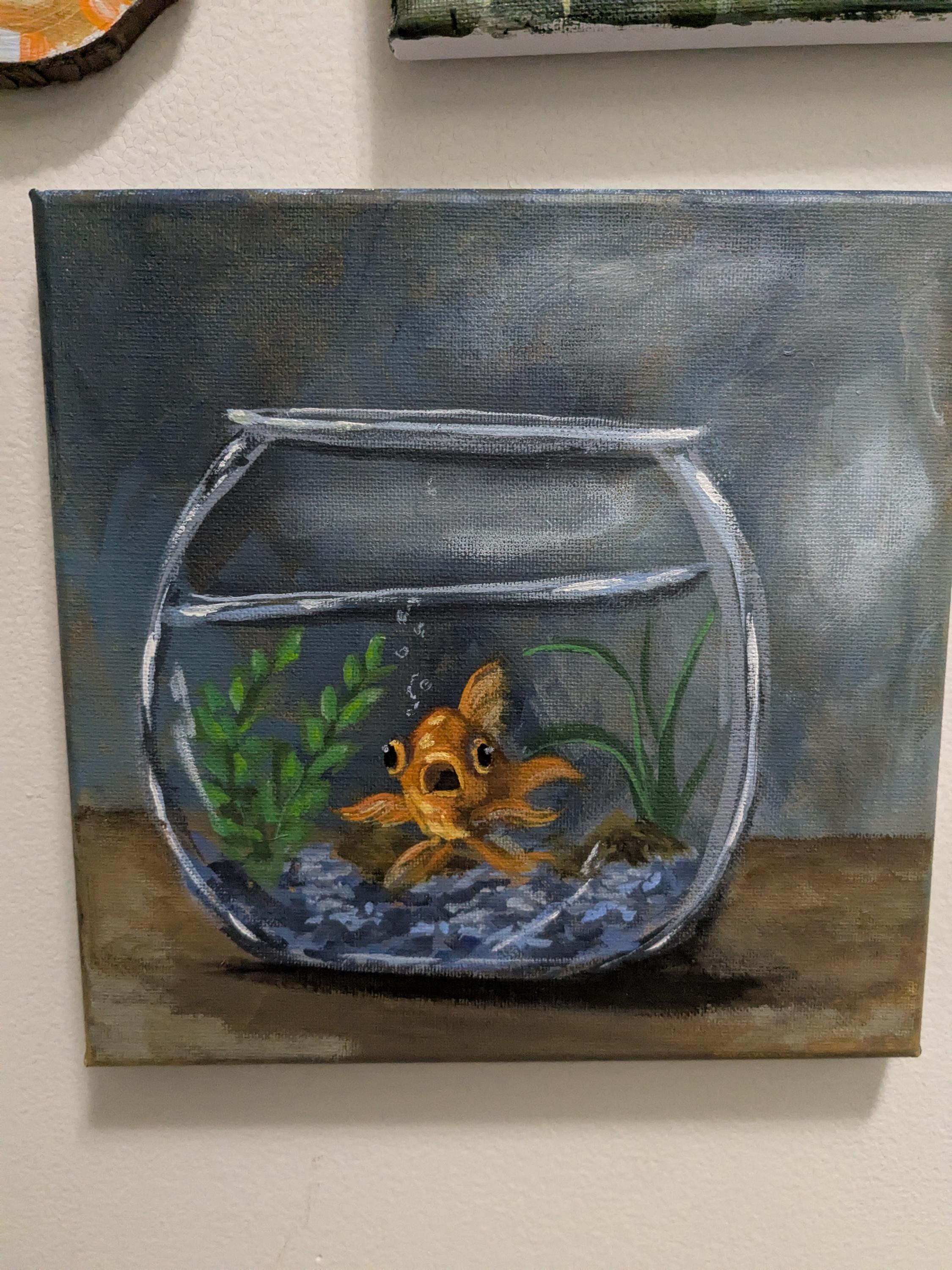 Original Goldfish Acrylic Painting, Funny Fishbowl Pet Art, Weird ...