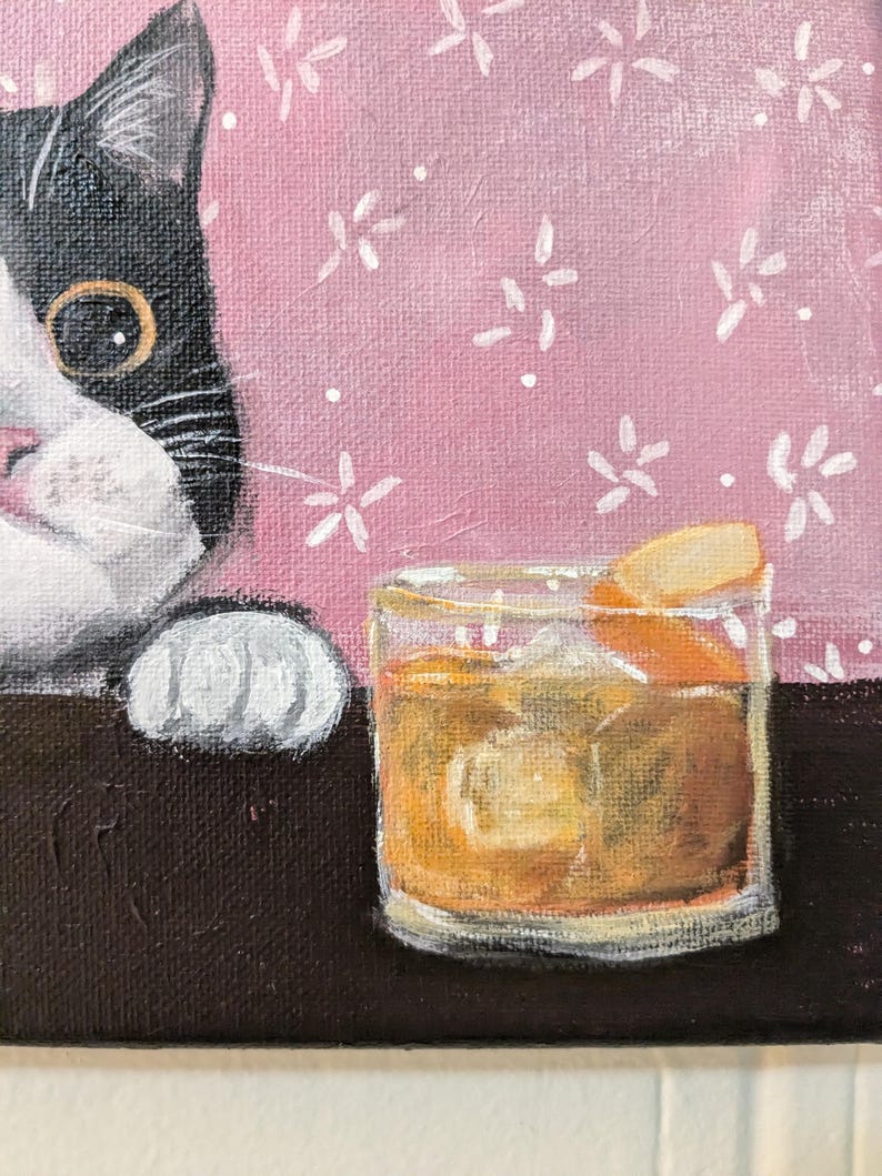 Funny Cat Painting, Tuxedo Cat, Whiskey Lover Gift, Grandma Core ...