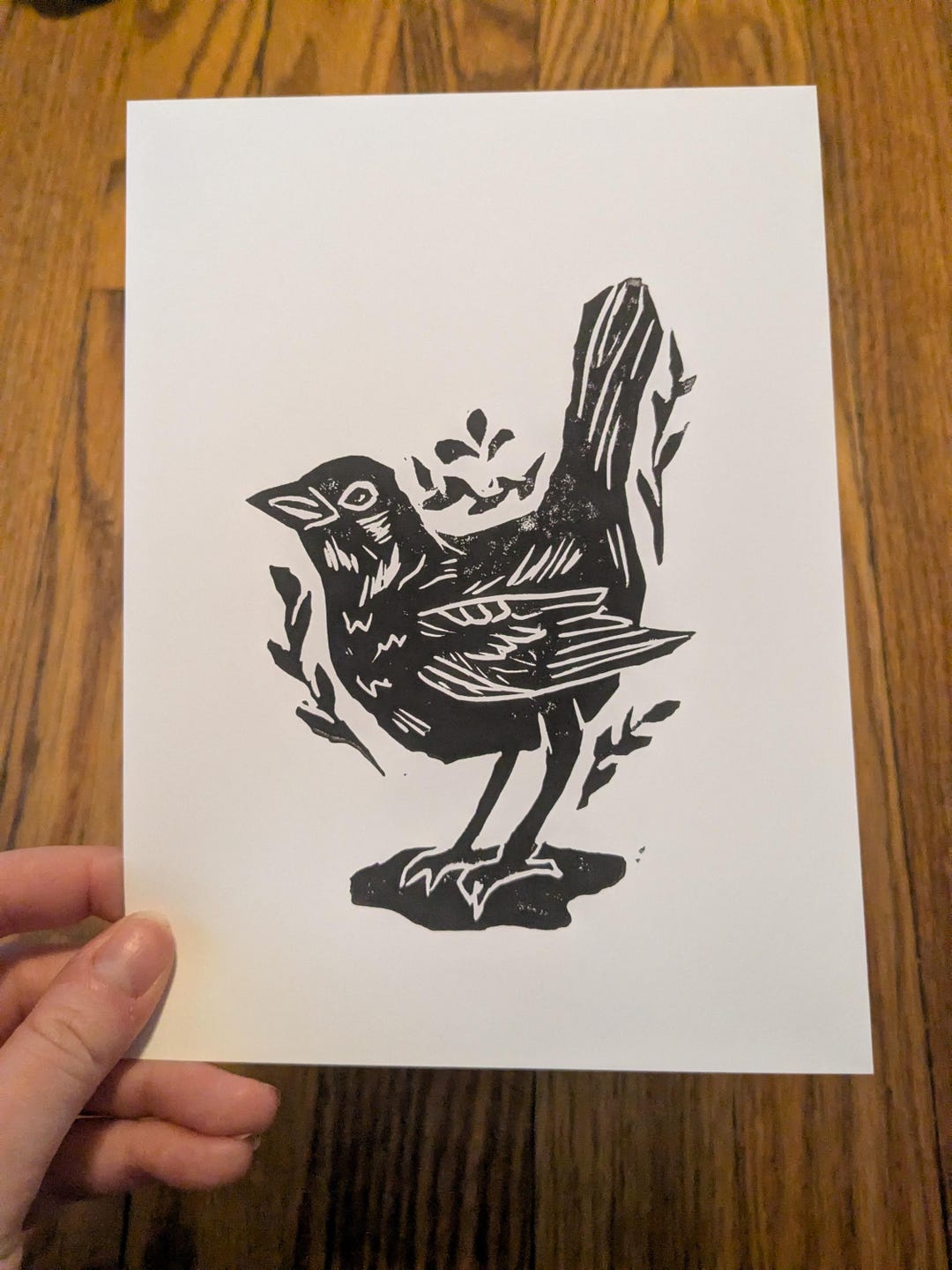 Folk Art Black Bird Linocut Print - Etsy