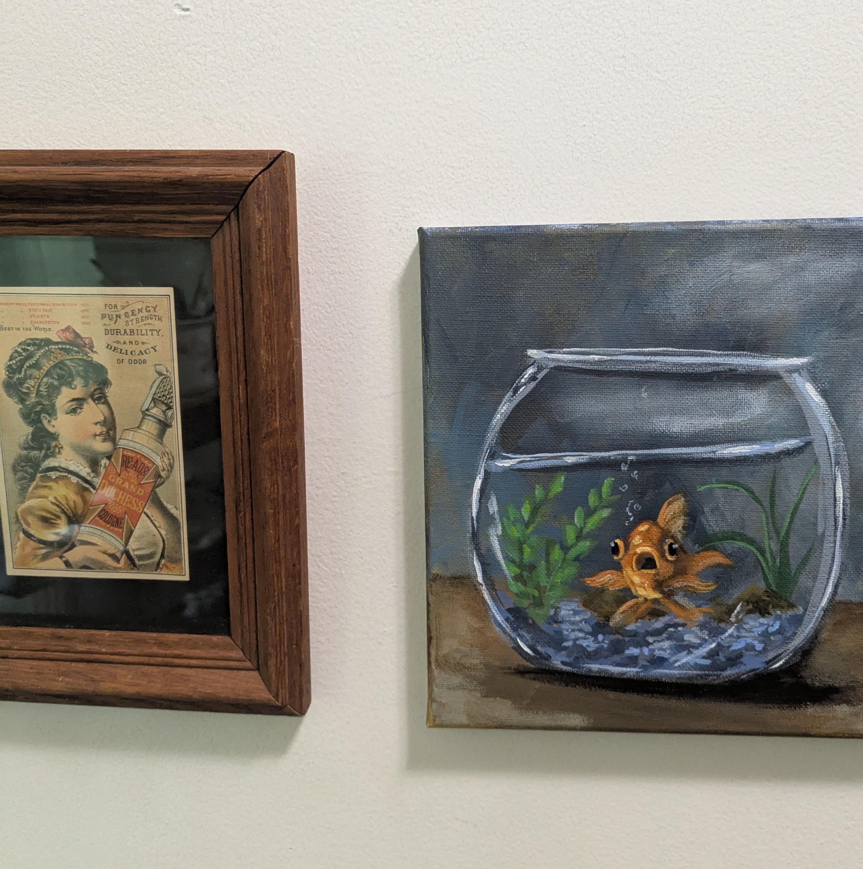Original Goldfish Acrylic Painting, Funny Fishbowl Pet Art, Weird ...