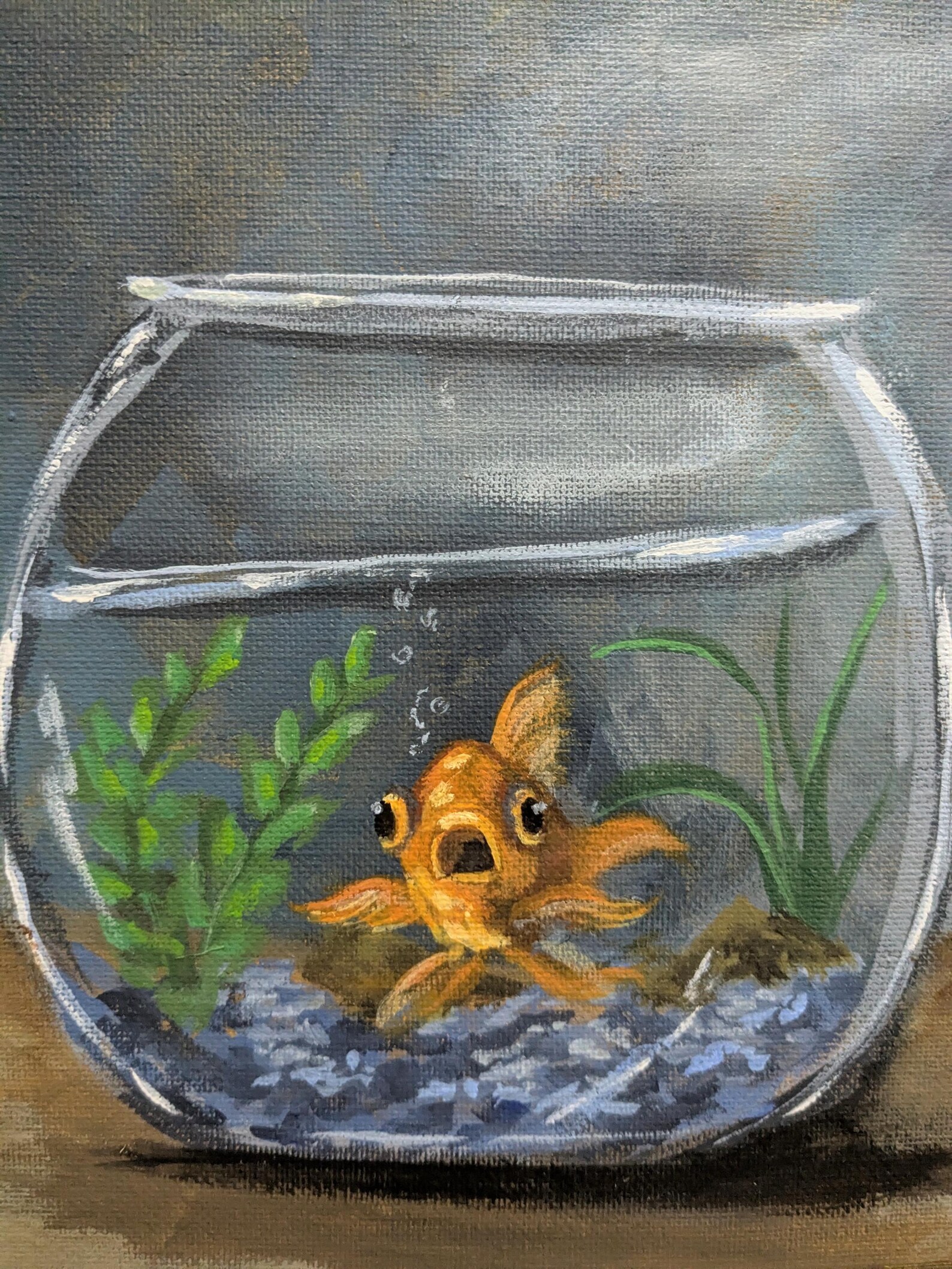 Original Goldfish Acrylic Painting, Funny Fishbowl Pet Art, Weird ...