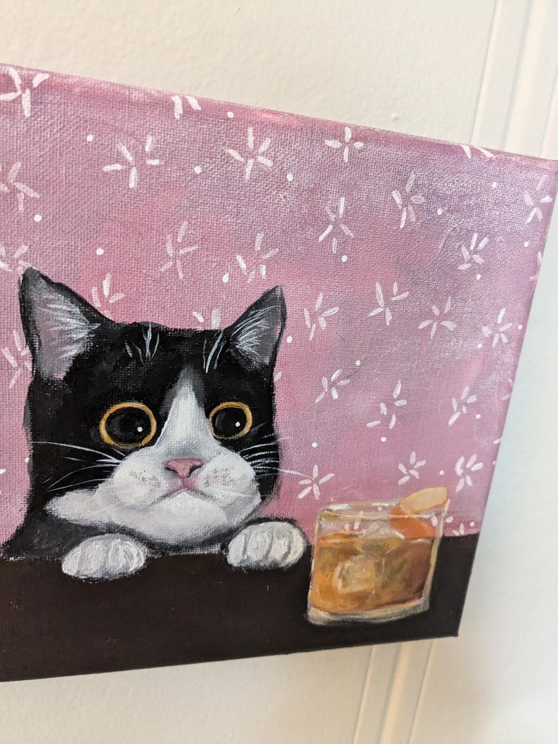 Funny Cat Painting, Tuxedo Cat, Whiskey Lover Gift, Grandma Core ...