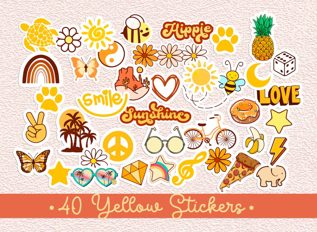 Yellow Sticker Pack 40 Pcs Waterproof Vinyl Stickers Sheet - Etsy