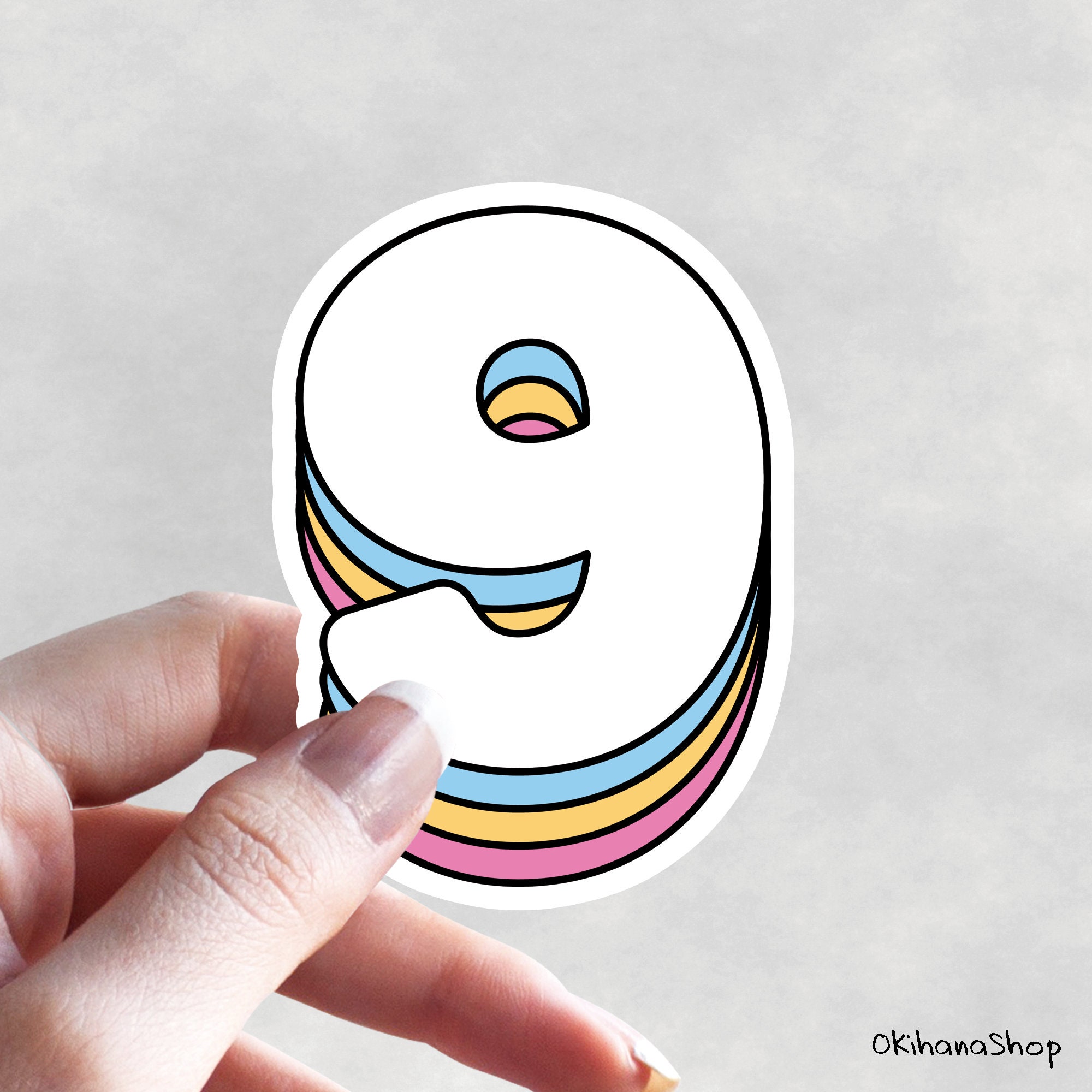 Number nine stickers Number Stickers Cute stickers Retro | Etsy