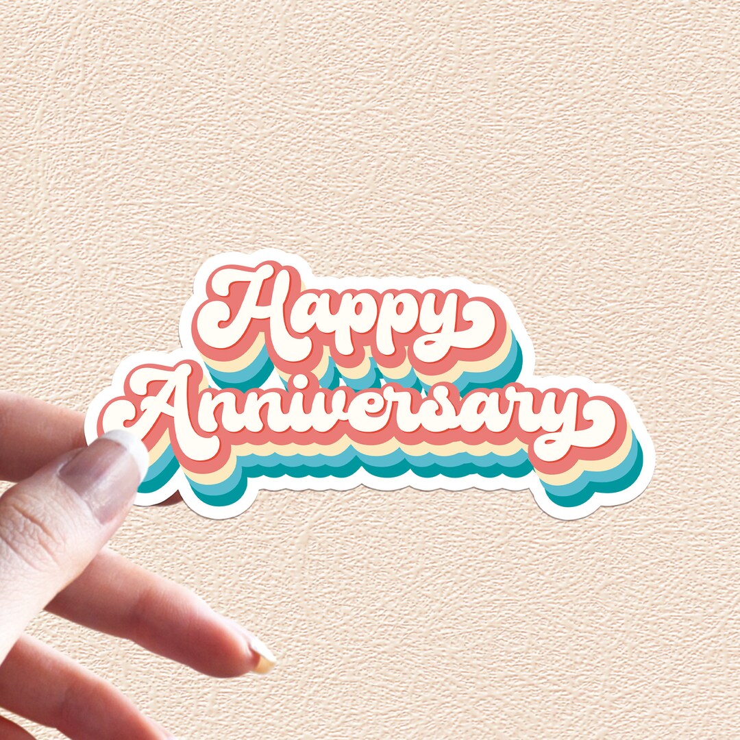 Happy Anniversary Sticker Retro Rainbow Groovy Hippie - Etsy
