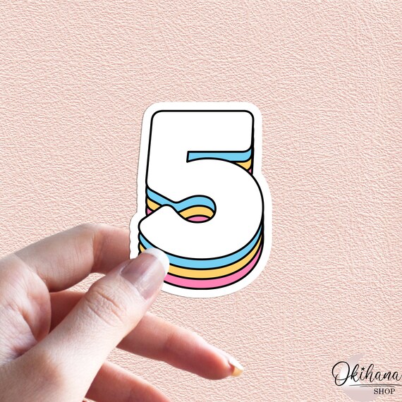 Number 5 Sticker Number Stickers Cute Stickers Retro - Etsy