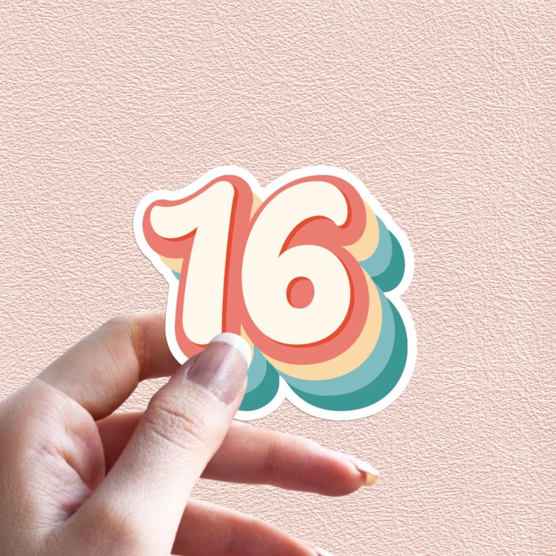 Number 16 Sticker 16th Birthday Stickers Number Stickers - Etsy