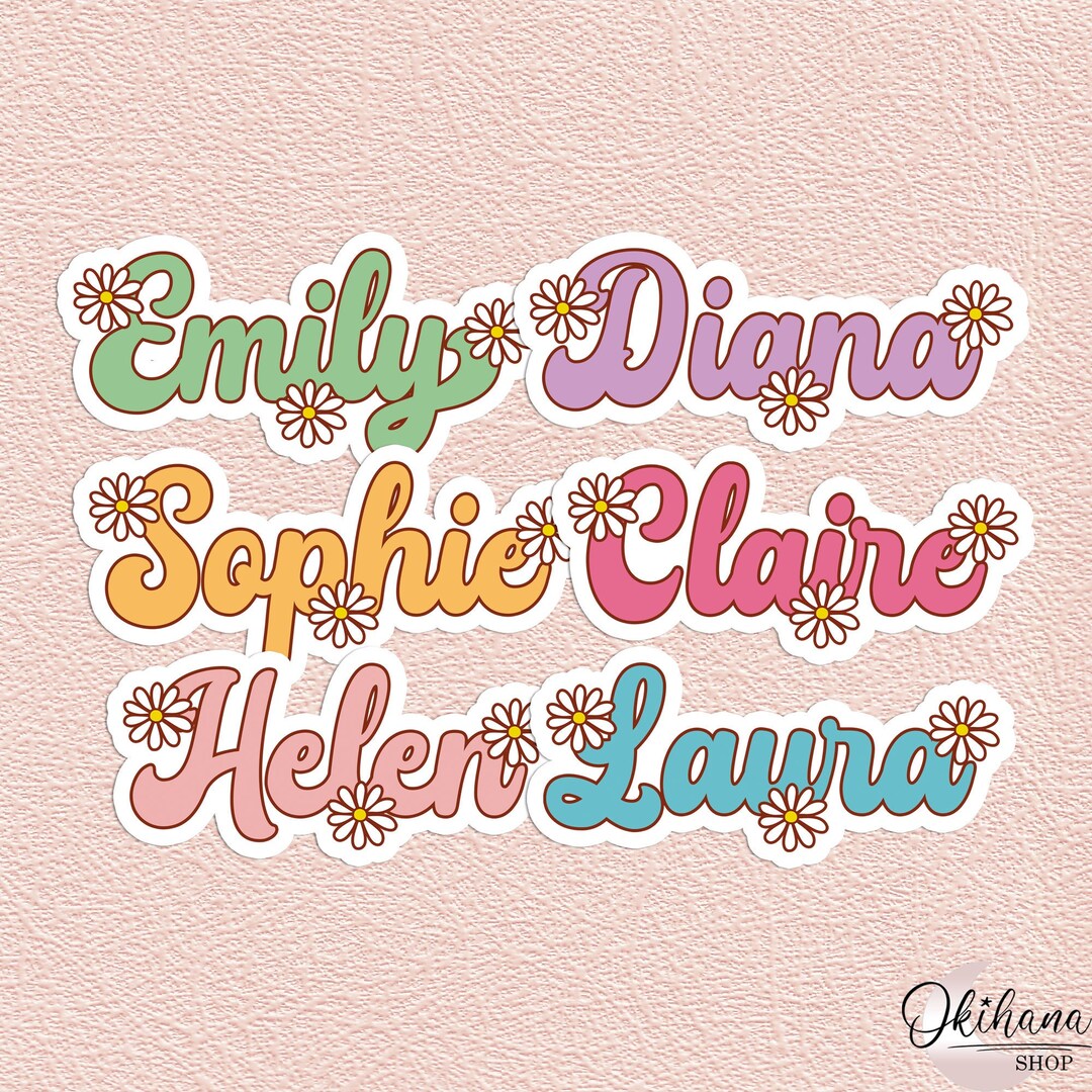 Custom Name Sticker Hippie Flower Retro 70s Groovy Yellow - Etsy