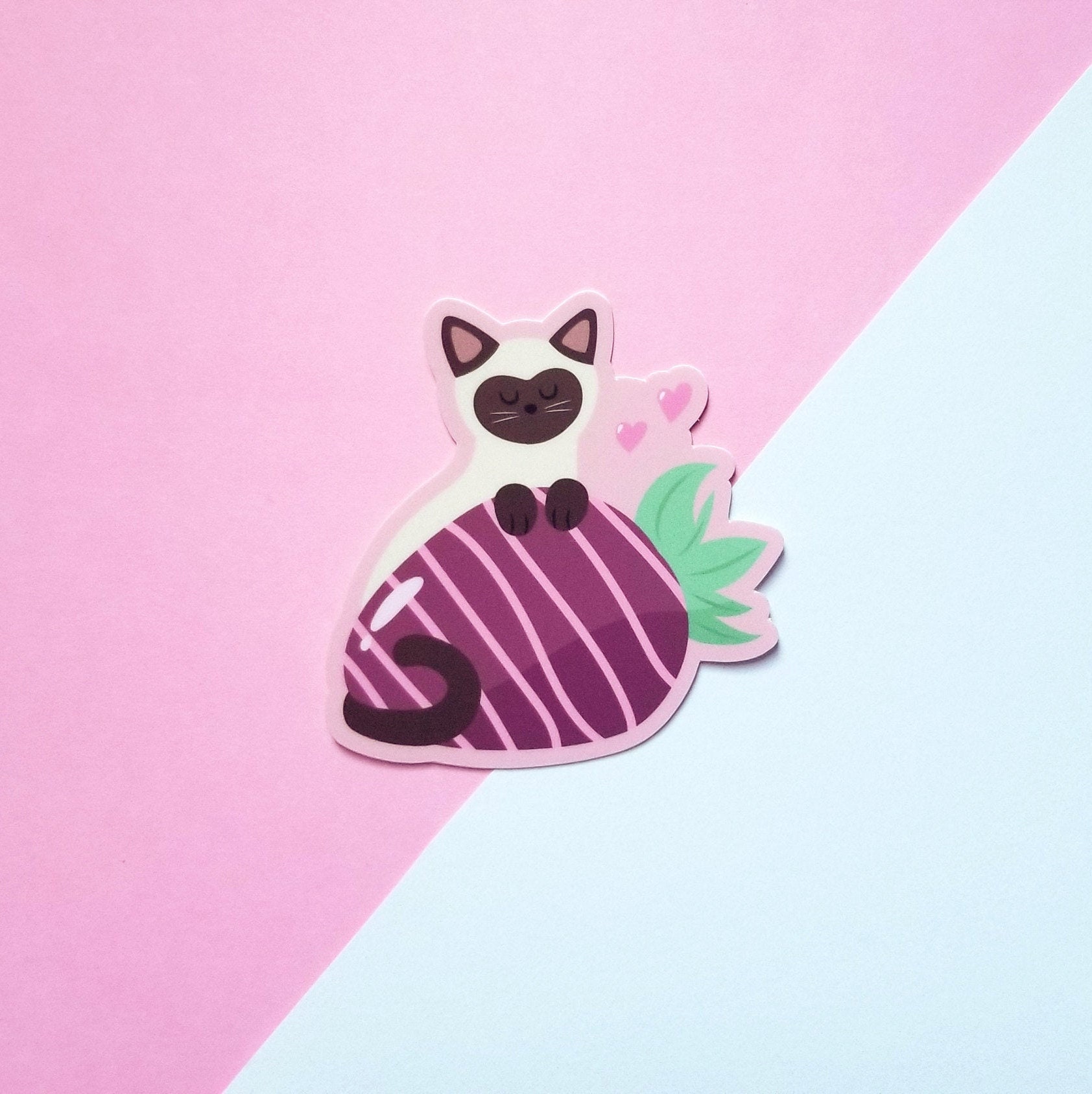 Siamese Cat Sticker, Cute Cat Vinyl Sticker, Strawberry Sticker, Cat ...