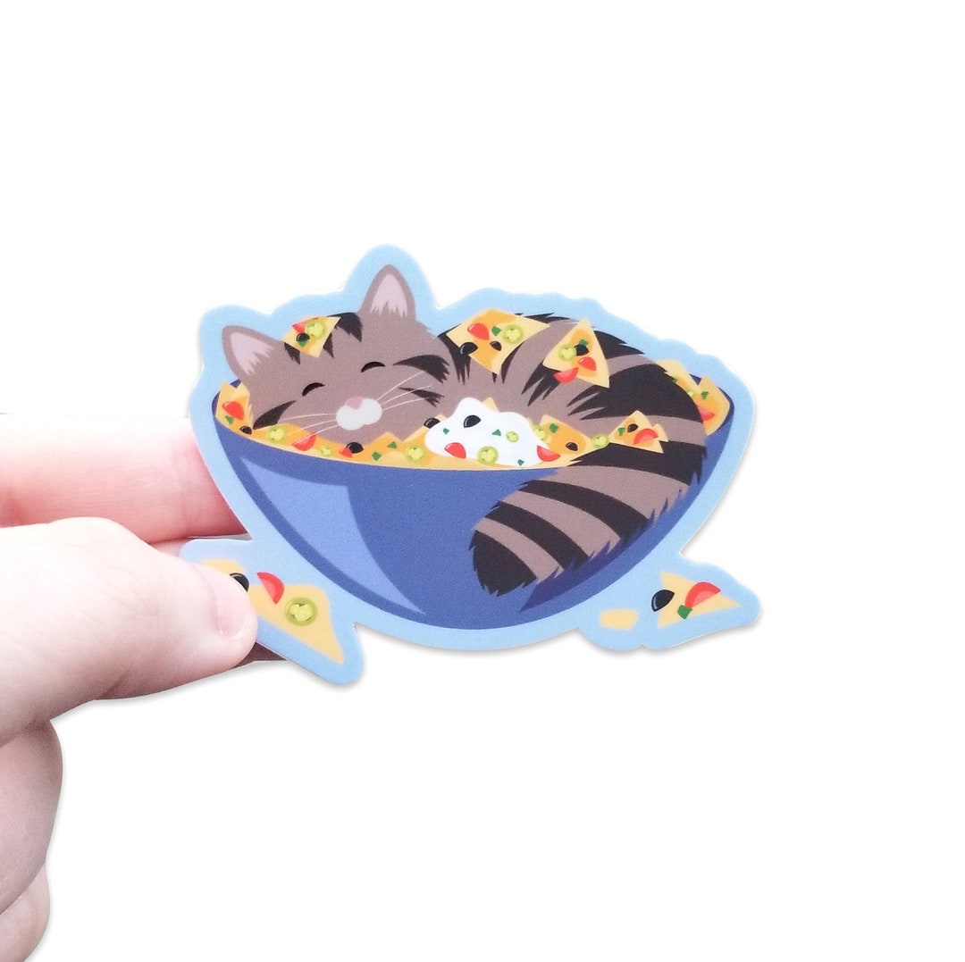 Cute Cat Vinyl Sticker, Nachos Sticker, Funny Cat Sticker, Food Sticker ...