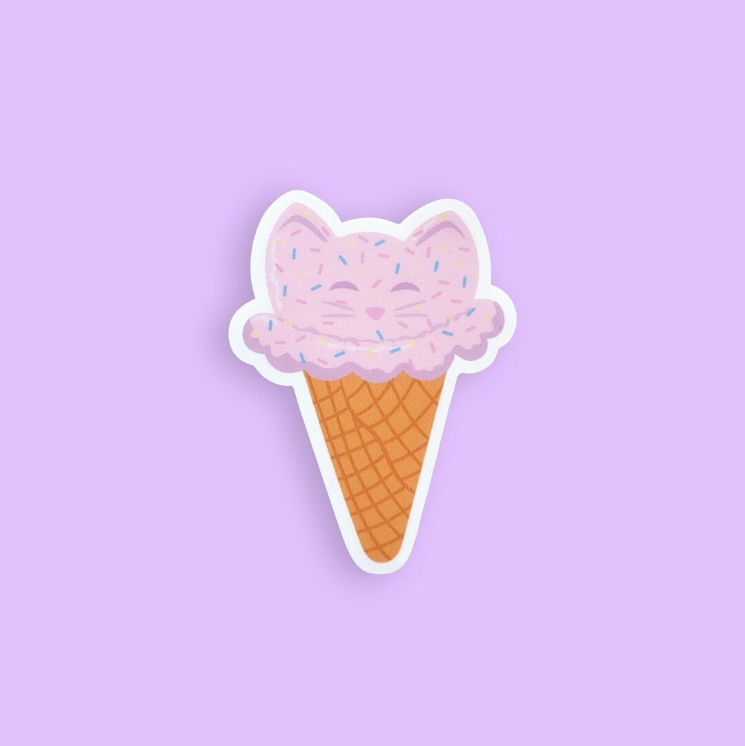 Ice Cream Cat Sticker, Vinyl Sticker, Cute Cat Sticker, Waterproof ...
