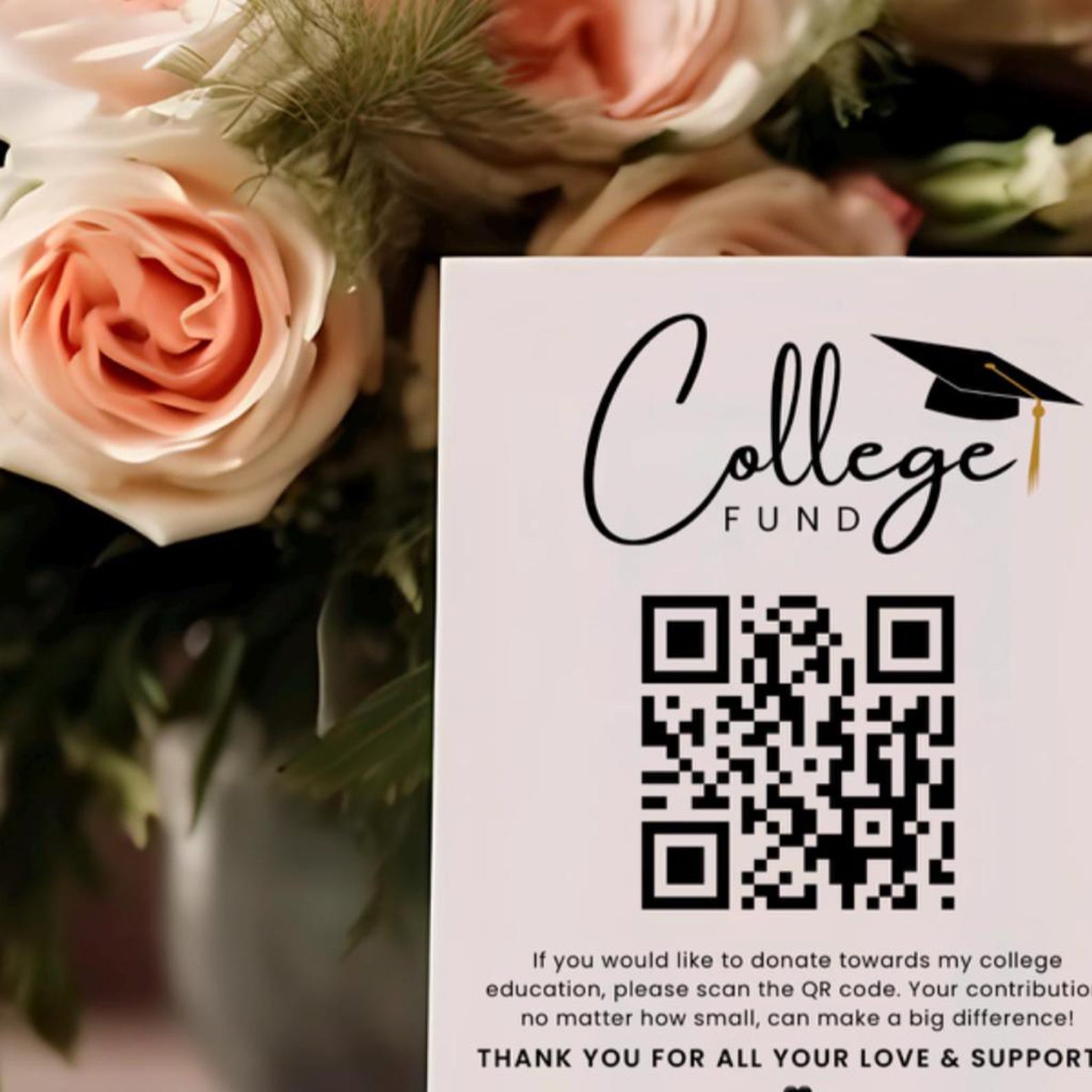 Graduation QR Code Sign: College Fund Canva Template (11x14 Printable ...