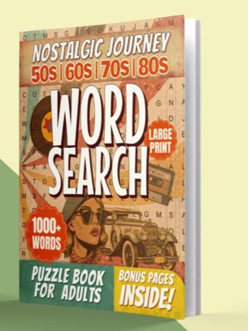 Nostalgic 50s-80s Word Search Puzzle Book Game Large Digital Print ...