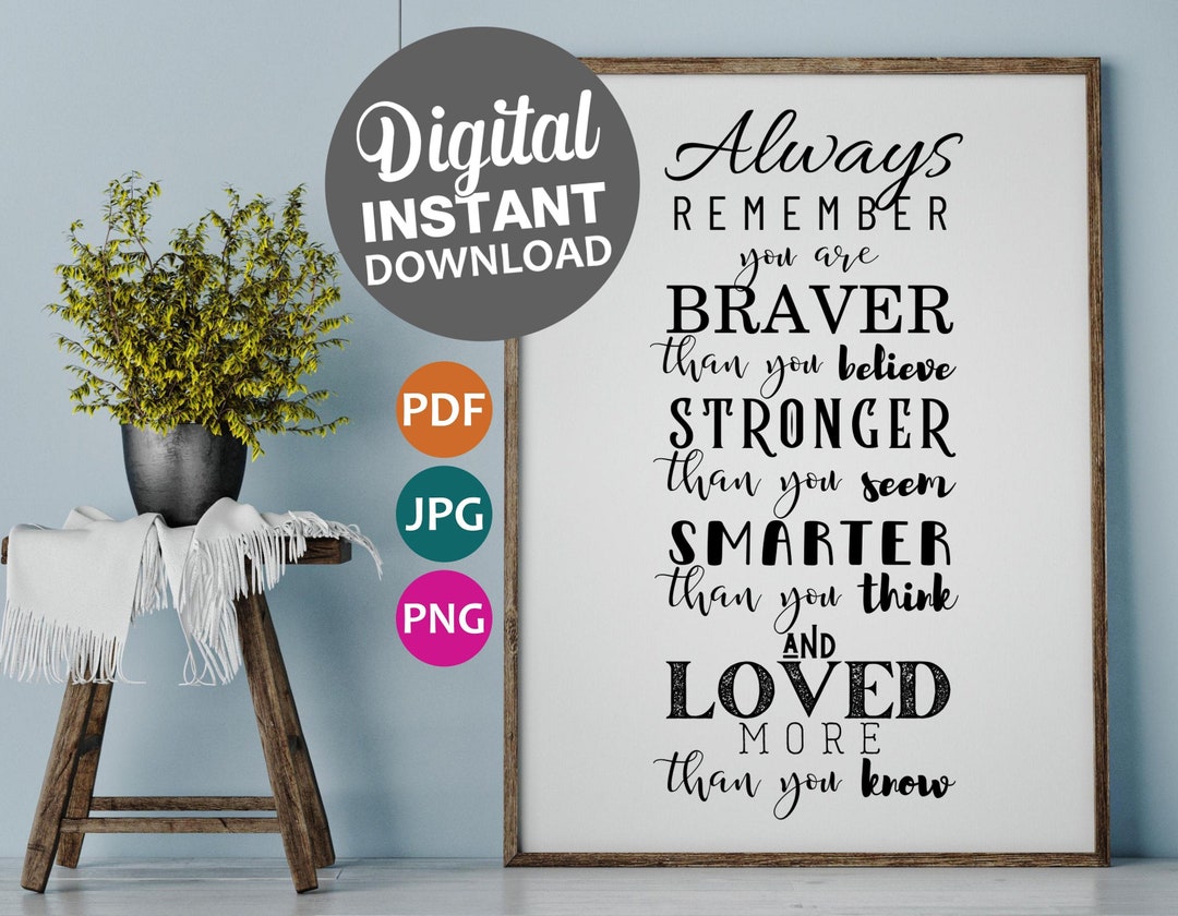 Always Remember You Are Braver, Printable | Positive Quote Minimal ...