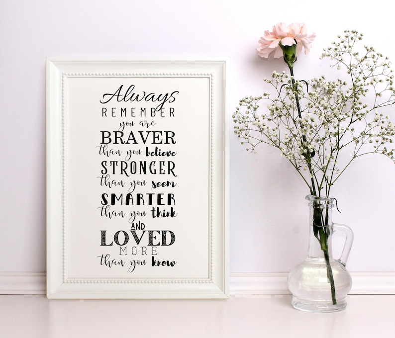 Always Remember You Are Braver, Printable Positive Quote Minimal ...