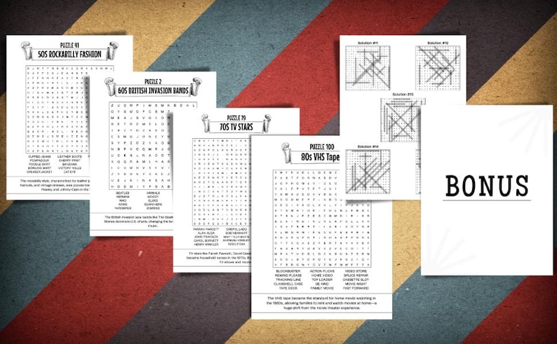 100 Nostalgic Word Search Puzzle | 50s 60s 70s 80s Themed Printable ...
