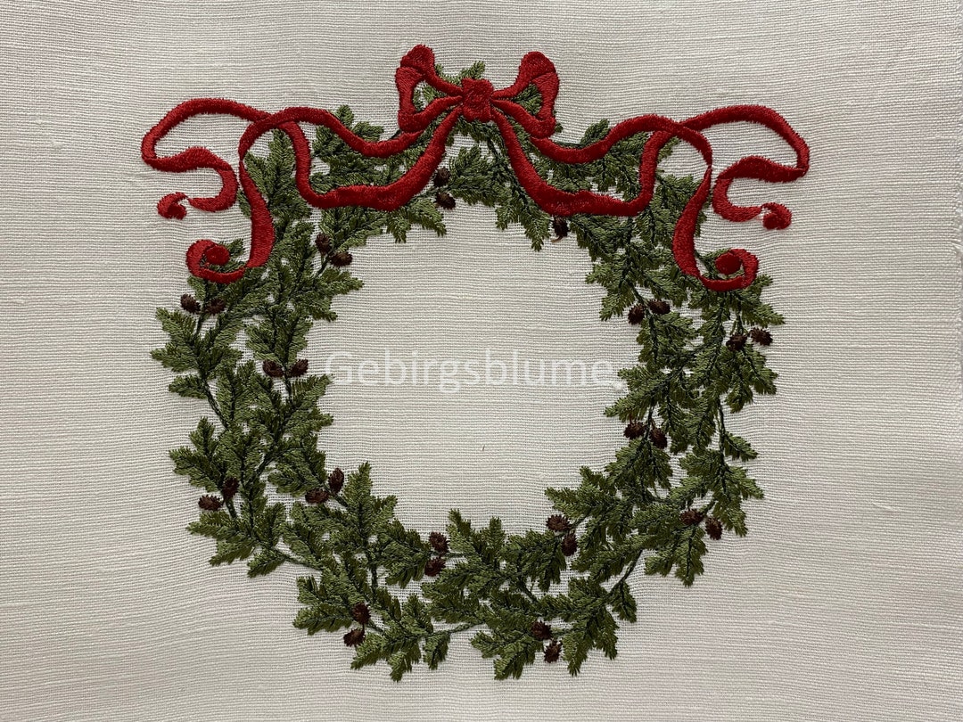 Christmas Wreath Embroidery Design Oak Wreath Digital File Machine ...