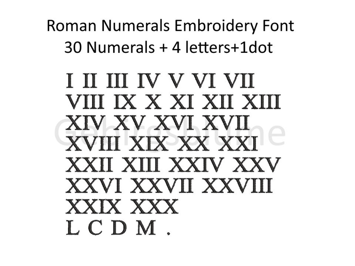 Roman Numerals Embroidery Font Instant Download 30 Numerals - Etsy ...