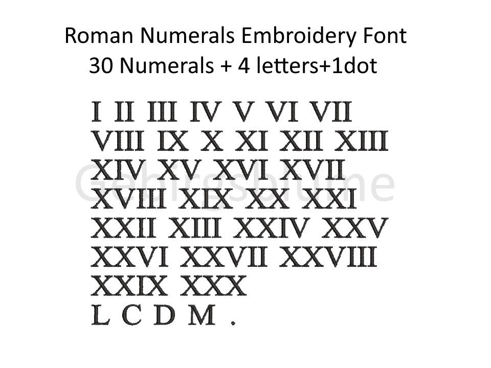 Roman Numerals Embroidery Font Instant Download 30 Numerals - Etsy ...