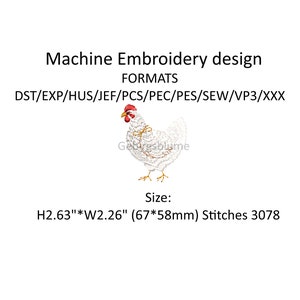 Chicken Machine Embroidery Design Size H2.63*w2.26" Digital File for 4* ...