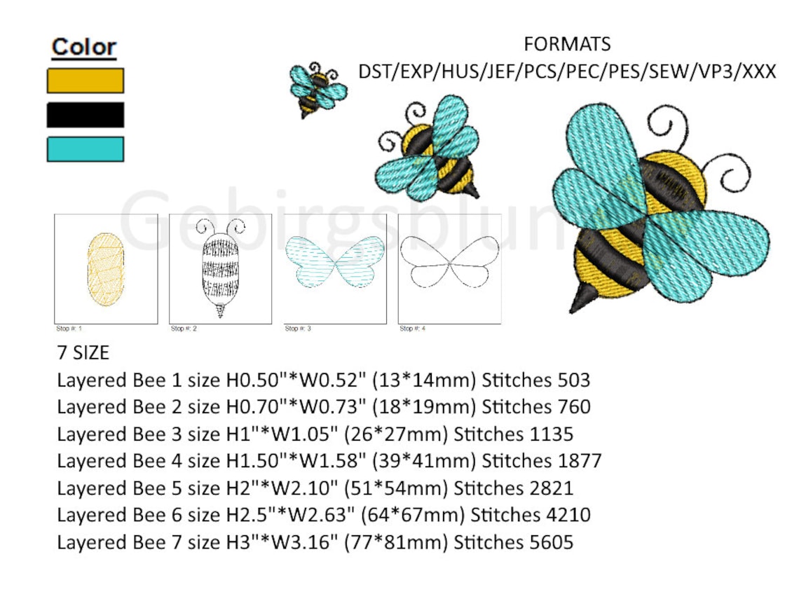 Mini Bee Embroidery Design Machine Embroidery | Etsy