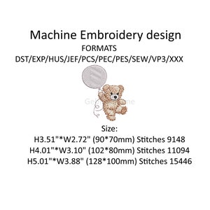 Bear Machine Embroidery Design Bear With Balloon Embroidery - Etsy