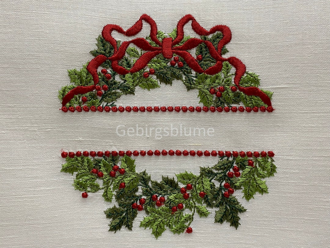 Christmas Wreath Embroidery Design Holly Wreath Christmas Monogram ...