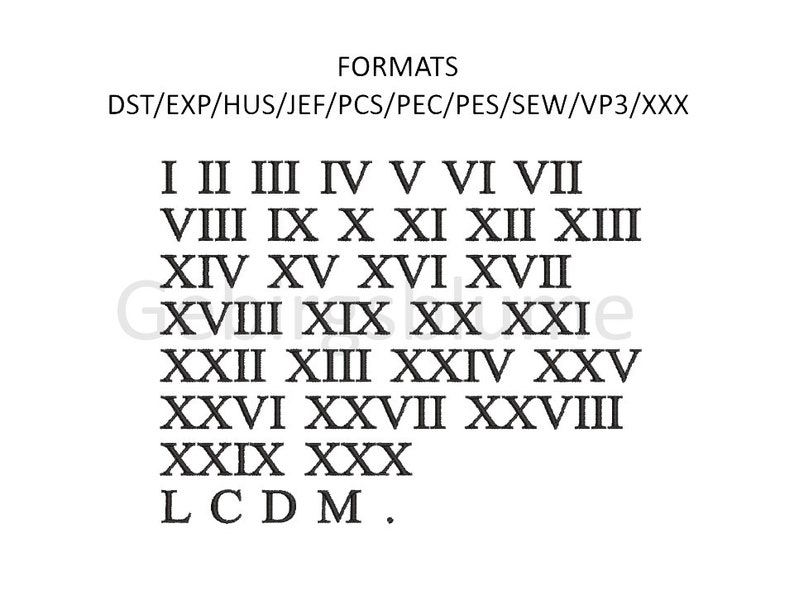 Roman Numerals Embroidery Font Instant Download 30 Numerals - Etsy