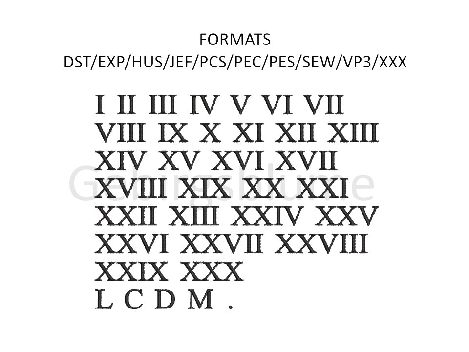 Roman Numerals Embroidery Font Instant Download 30 Numerals - Etsy ...