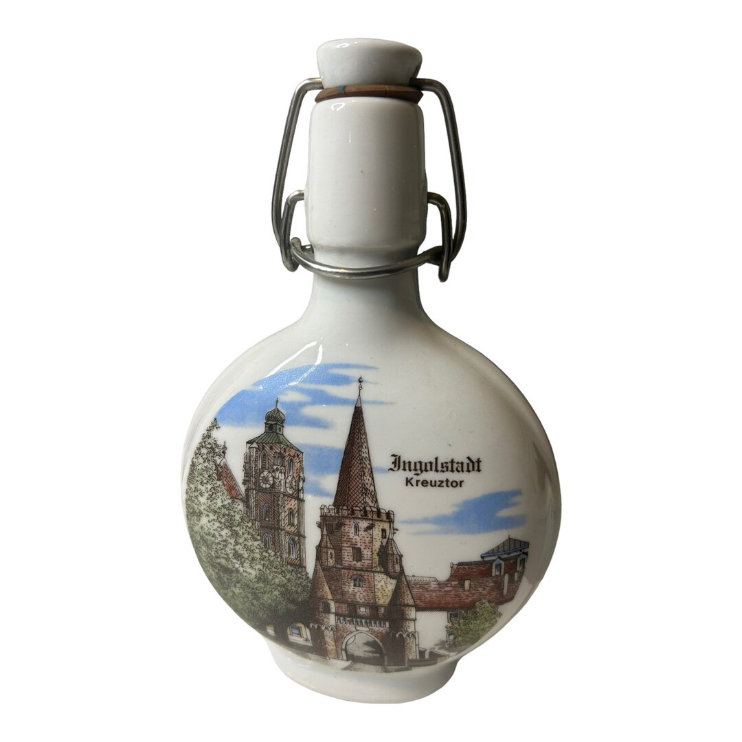 German Ceramic Flask With Clasp Lid - Etsy