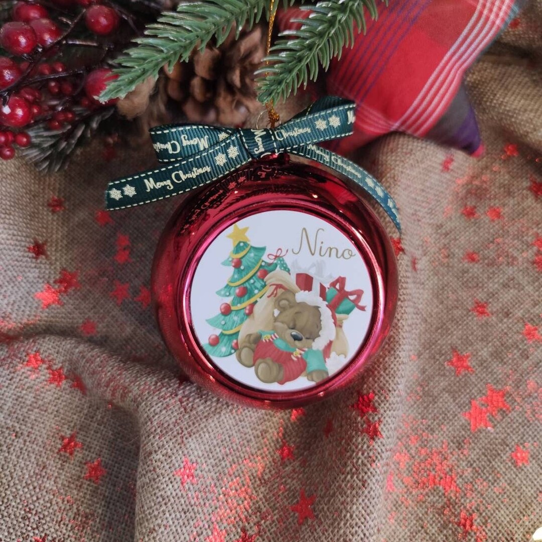 Personalized Red Christmas Ball Teddy Bear - Etsy