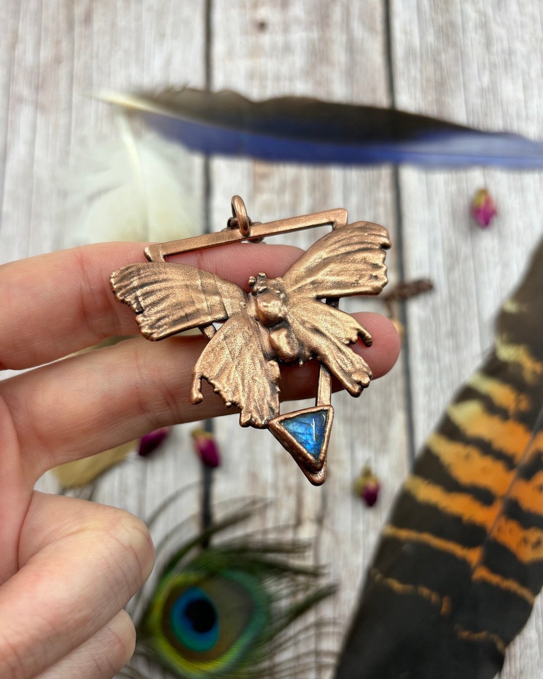 REAL Yellow Admiral Butterfly With a Triangle Labradorite, Copper ...