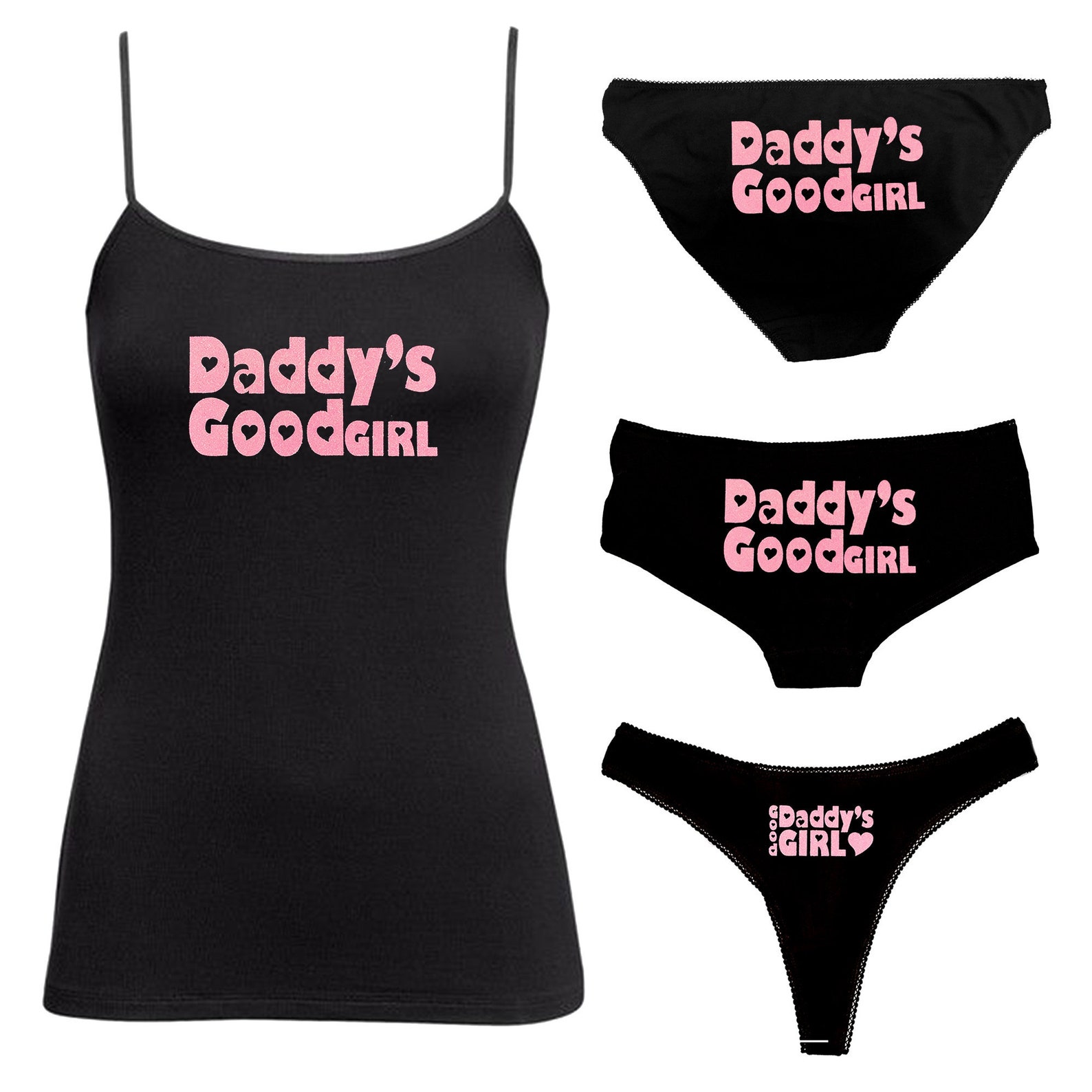 Daddys Good Girl Set Pink Glitter Knickers Vest Cami Etsy