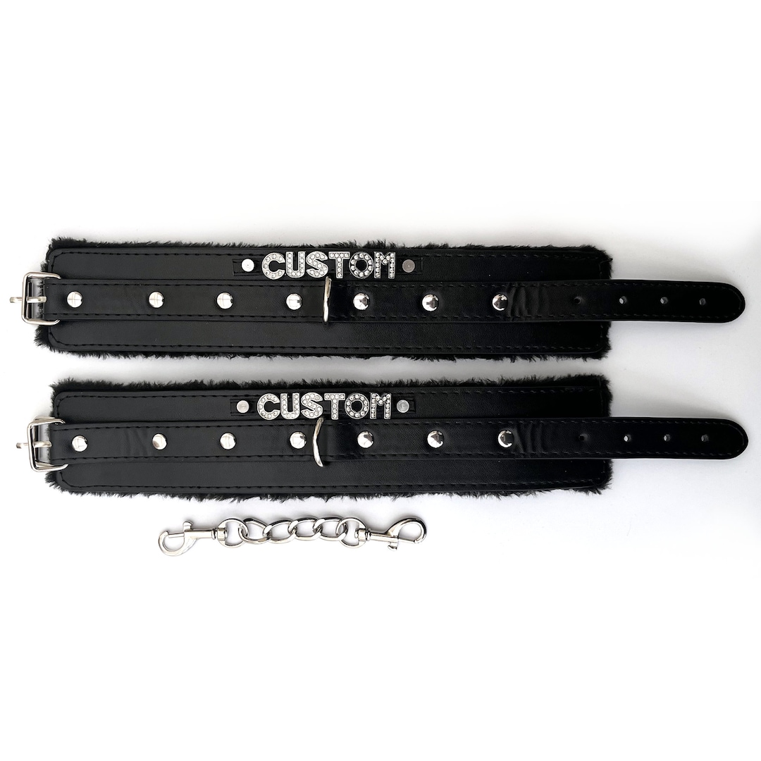 Custom Name Rhinestone Letter Gothic Wrist Cuffs BDSM Adjustable ...