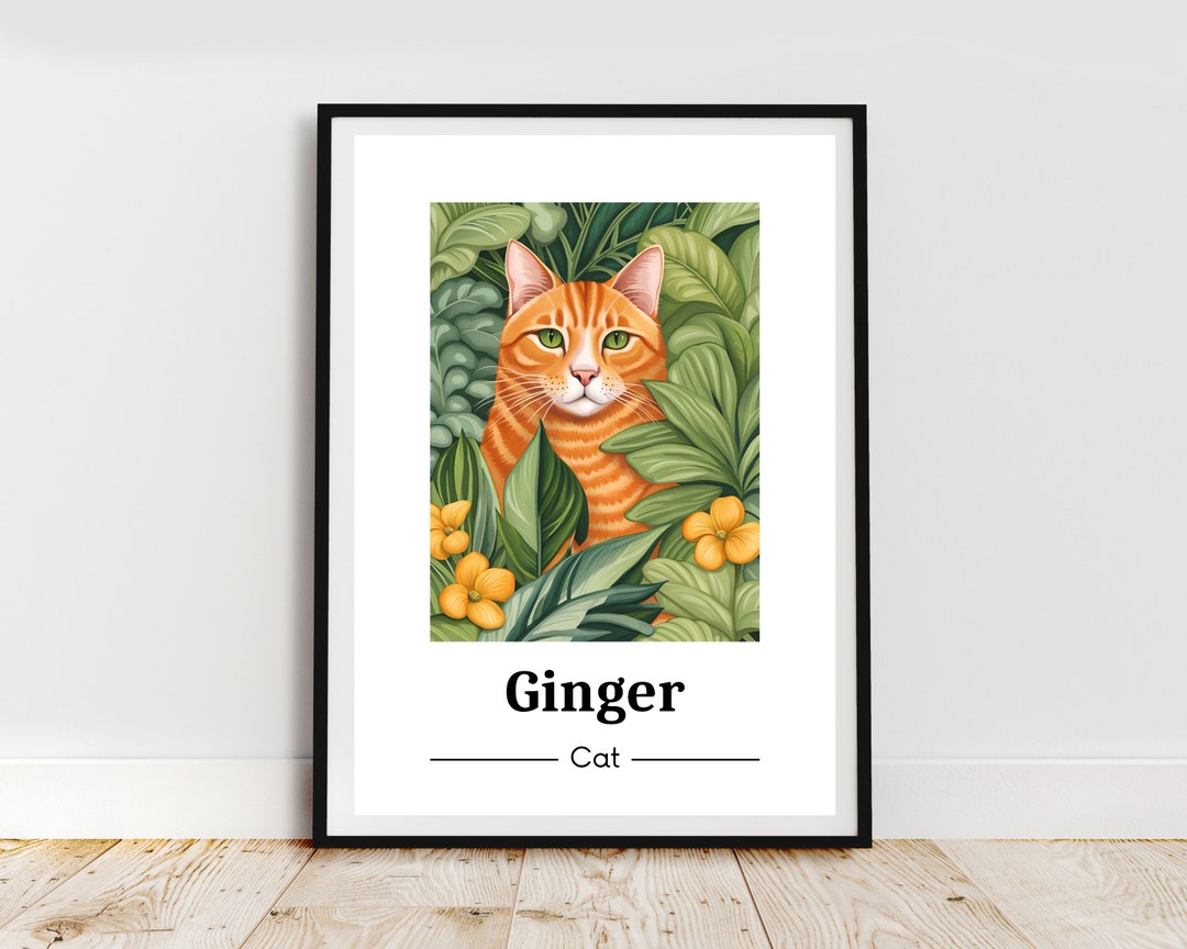Ginger Cat Print. Ginger Cat in the Bushes Print. Customise the Text ...