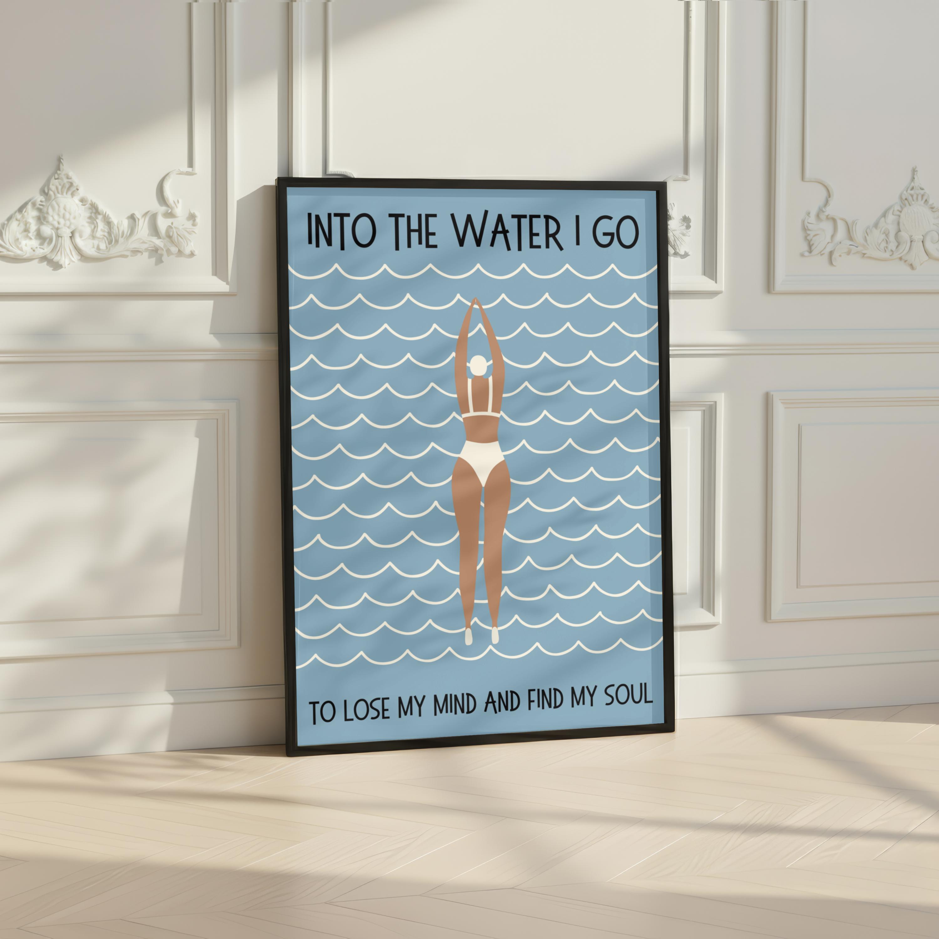 Wild Swimming Art Print, Ocean Swimmer Gift, Sea Lake Lover Wall Art ...