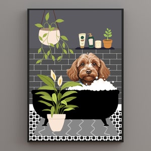 Set of Two Cavapoo Bathroom Prints. One Cavapoo in the Bath and One ...