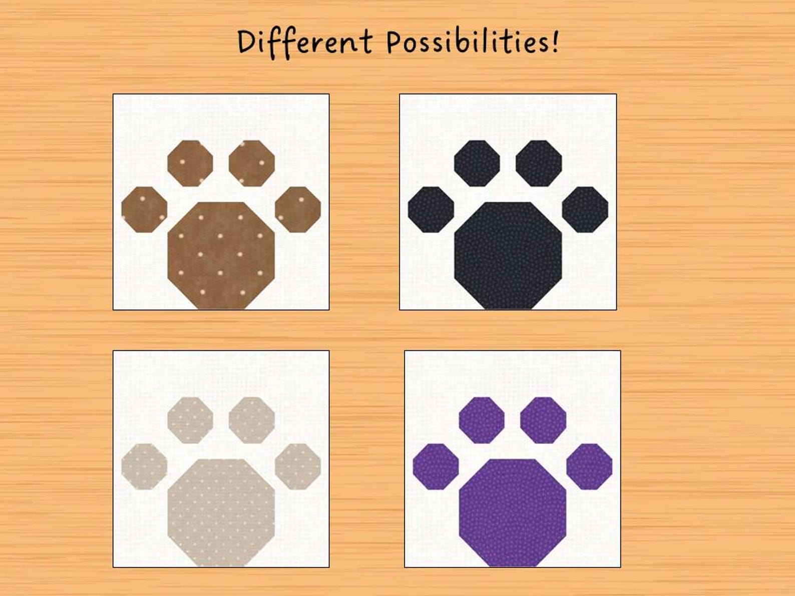 Paw Print Quilt Block Pattern PDF 3 Sizes - Etsy