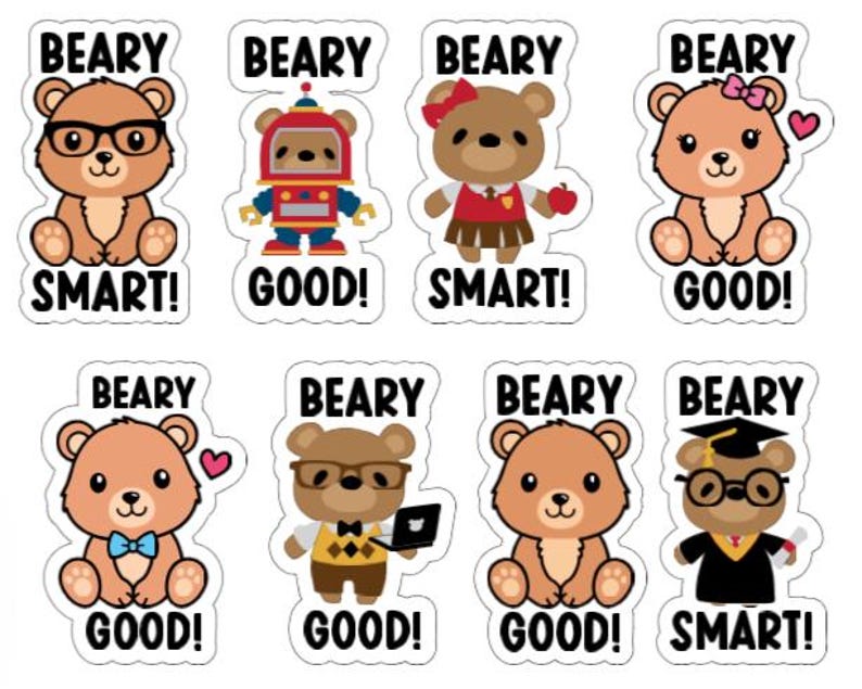 Bear Reward Stickers: Teacher Student Stickers (42/sheet) - Etsy