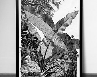 Original Lino Print of an Otter Salmon and Mayfly in Dark - Etsy