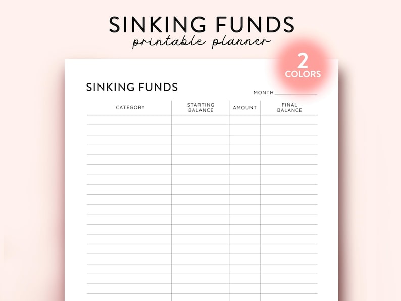 Sinking Funds Tracker Printable Sinking Funds Tracker Sheet, Sink Funds ...