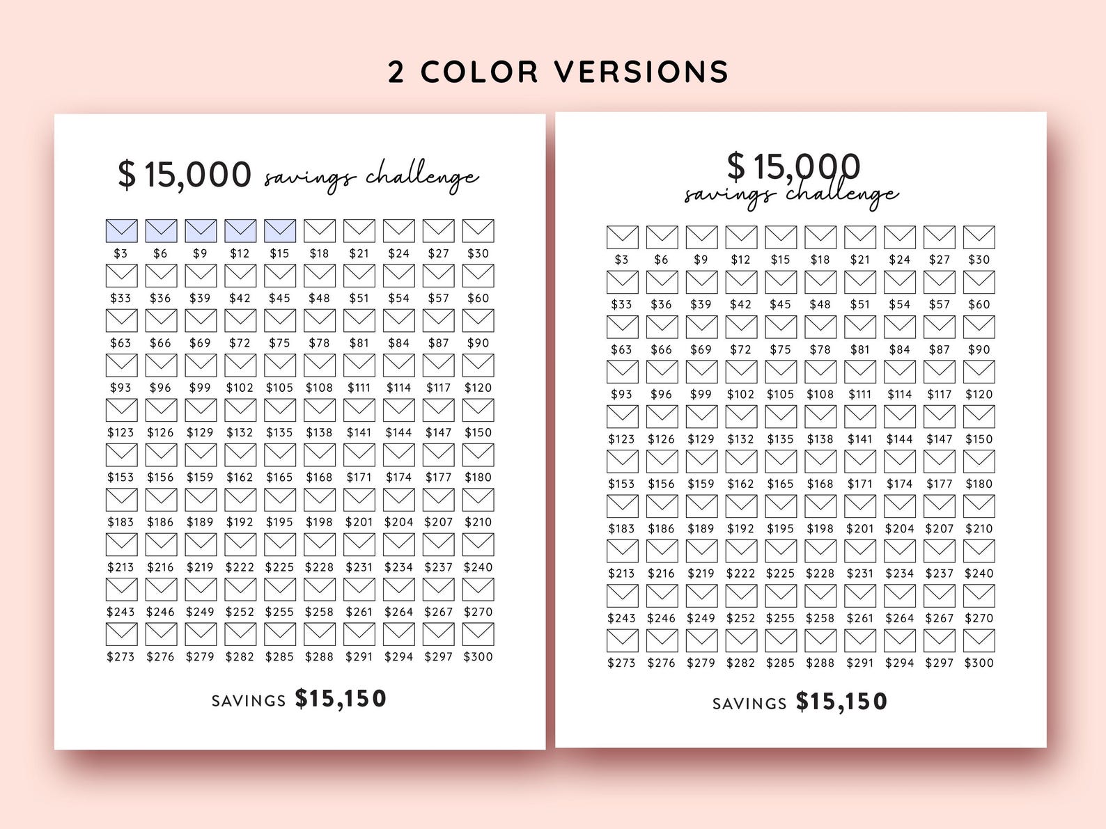 15000 Savings Challenge Printable, 100 Envelope Challenge Printable ...