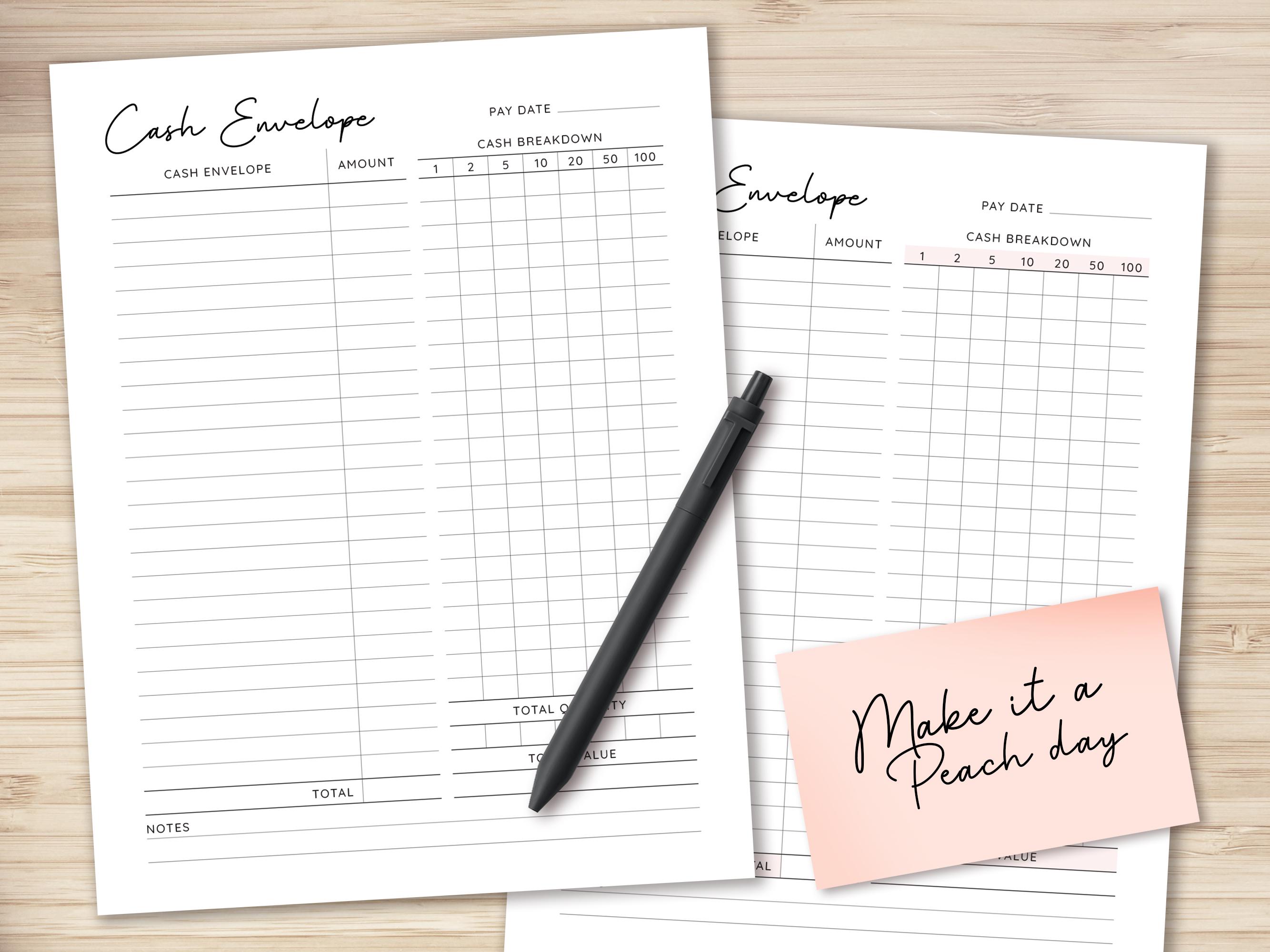 Cash Envelope Breakdown, Cash Breakdown Sheet, Budget Breakdown ...