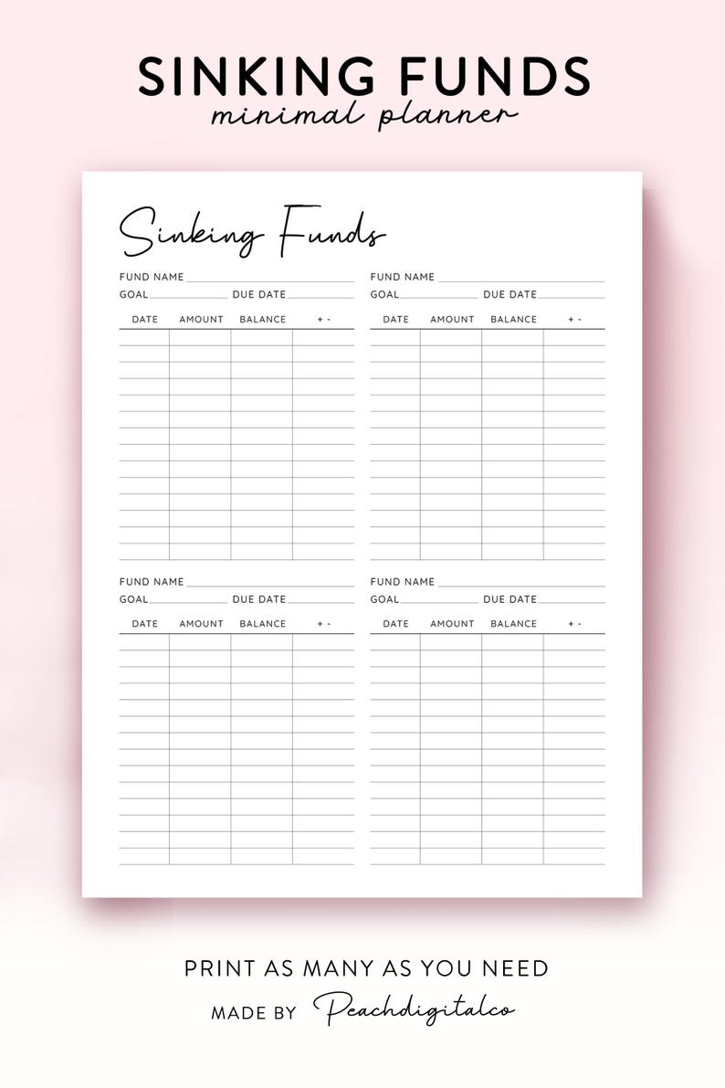 Sinking Funds Tracker Printable Sinking Funds Tracker Sheet, Sink Funds ...