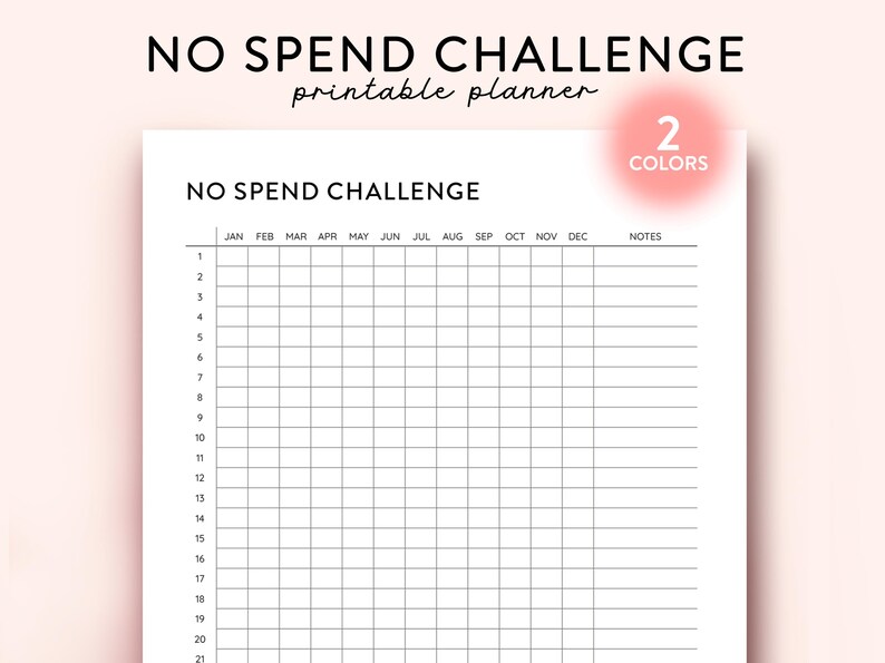 No Spending Tracker Printable, 30 Day No Spend Challenge Printable No ...