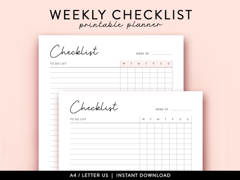 Weekly Checklist Printable, Weekly to Do List Template, Task List ...