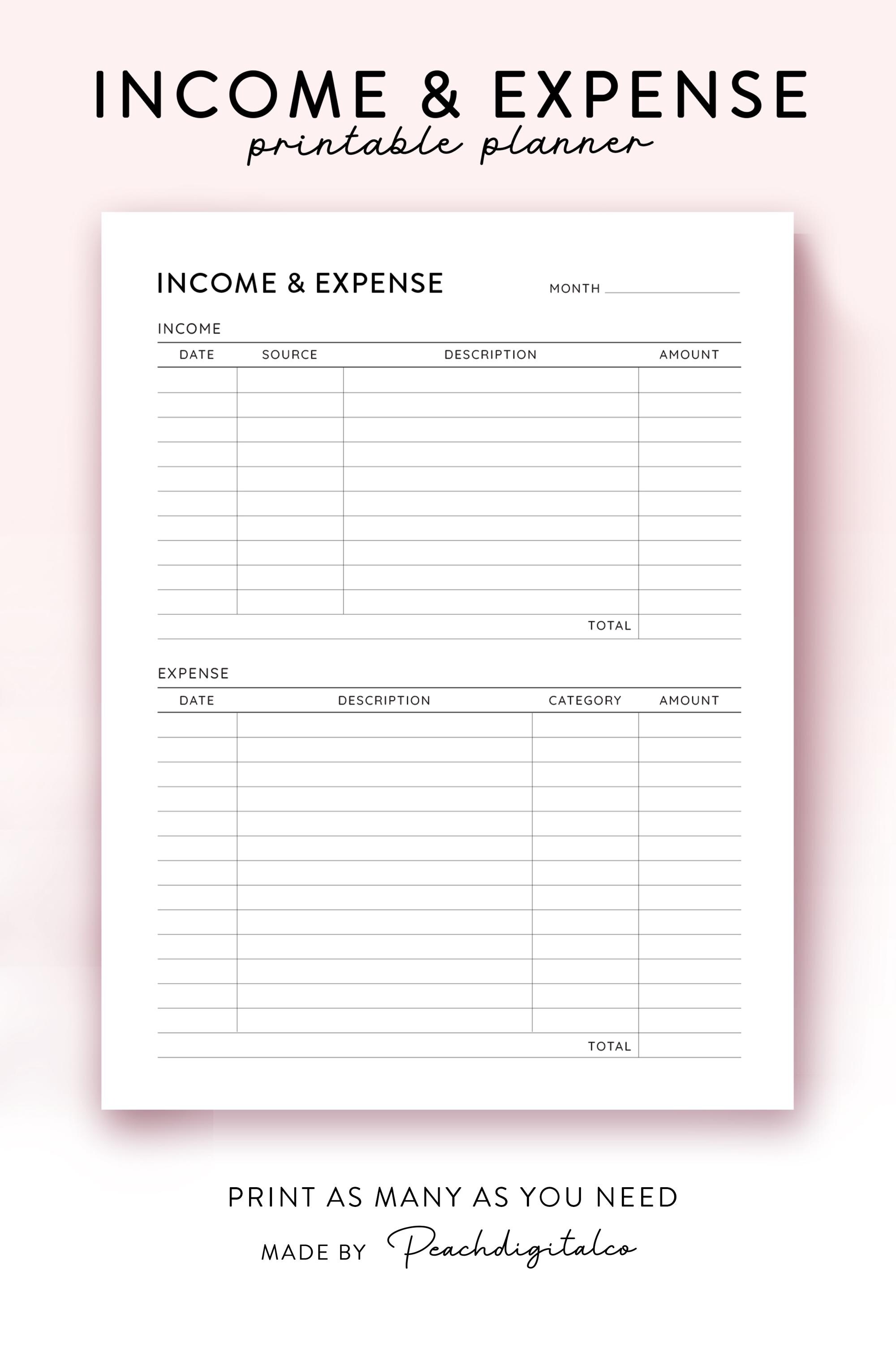 Income & Expense Tracker Printable, Income Tracker Printable, Monthly ...