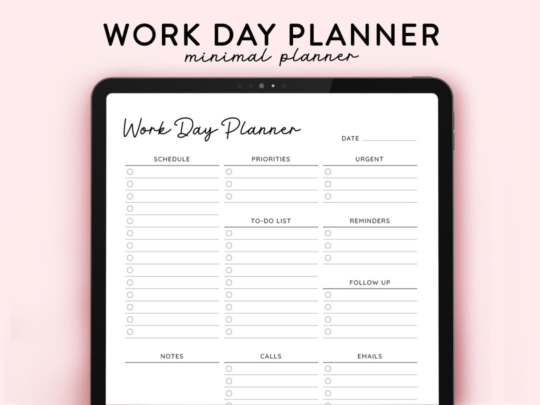 Work Day Planner Printable Work Planner Template, Work Day Organizer ...