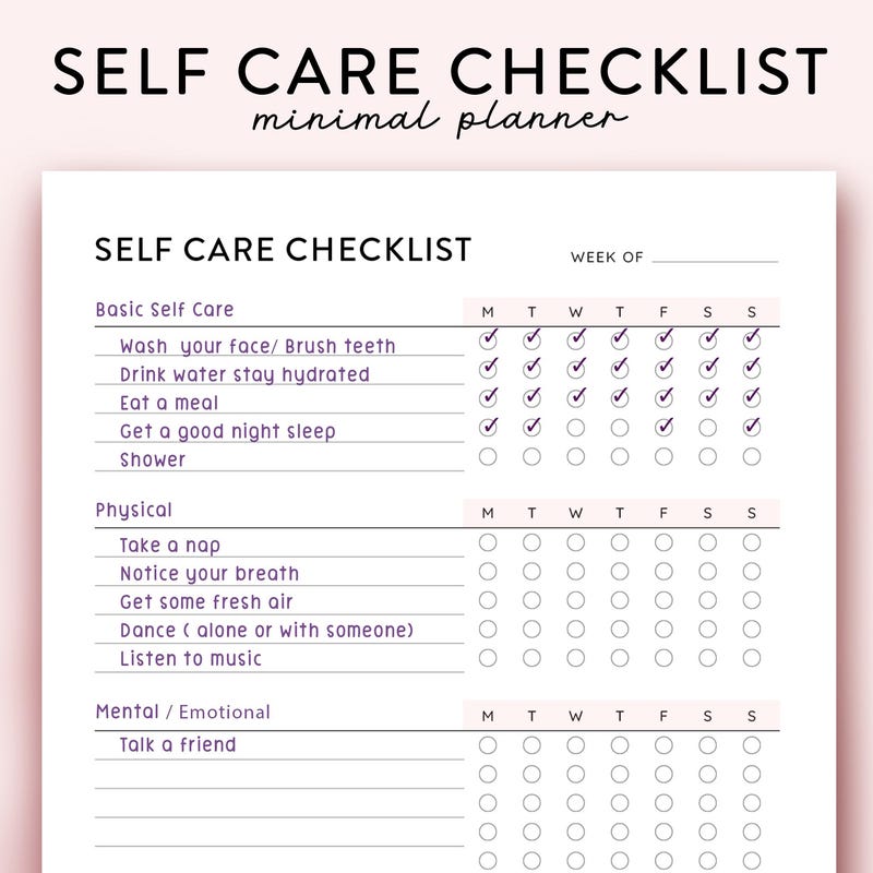 Self Care Checklist - Etsy