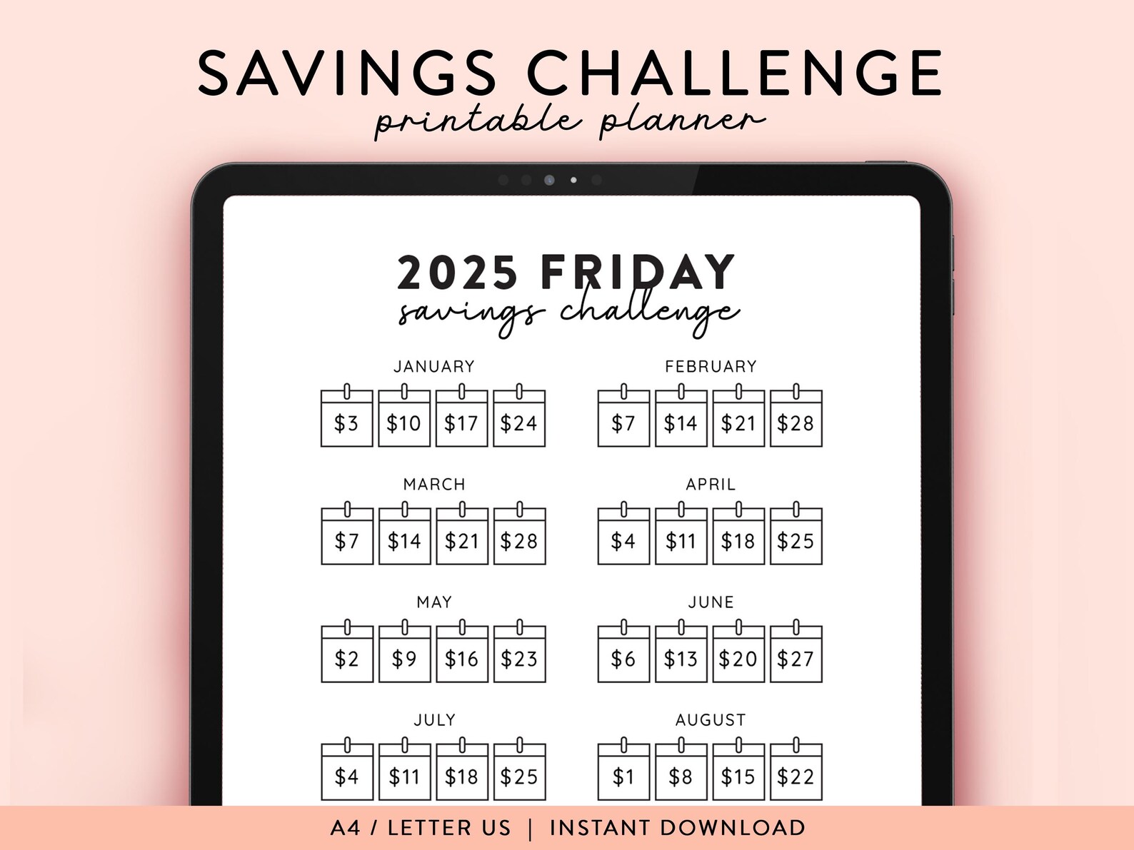 2025 Friday Savings Challenge Printable, Save 800 Challenge Monthly Low ...